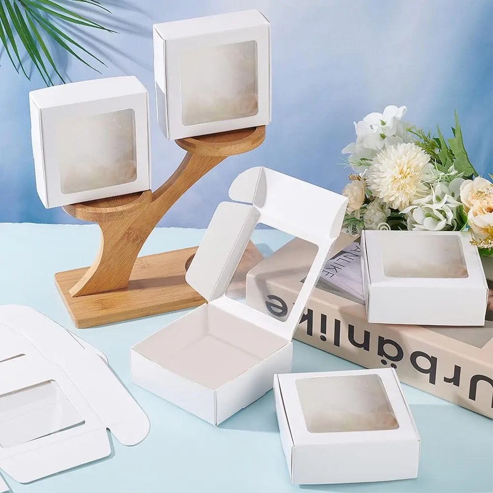 Custom Elegant White Kraft Paper Boxes with Clear Window for Bakery for ...
