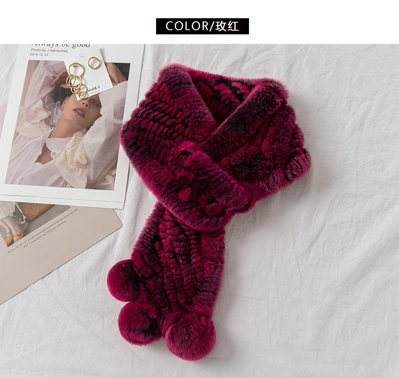 ZDFURS* Rex Rabbit Fur Double-sided Knitted Fur Scarf Women Winter Real ...