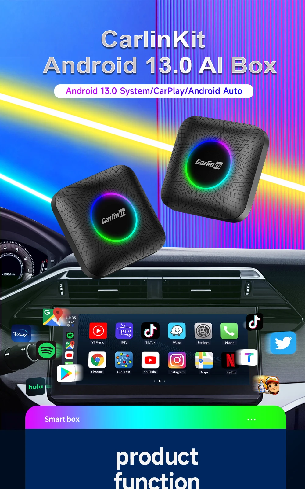 Carlinkit Tbox Led Carplay Ai Box 4g+64gb Universal Portable Carplay Android 13 Auto Wireless ...