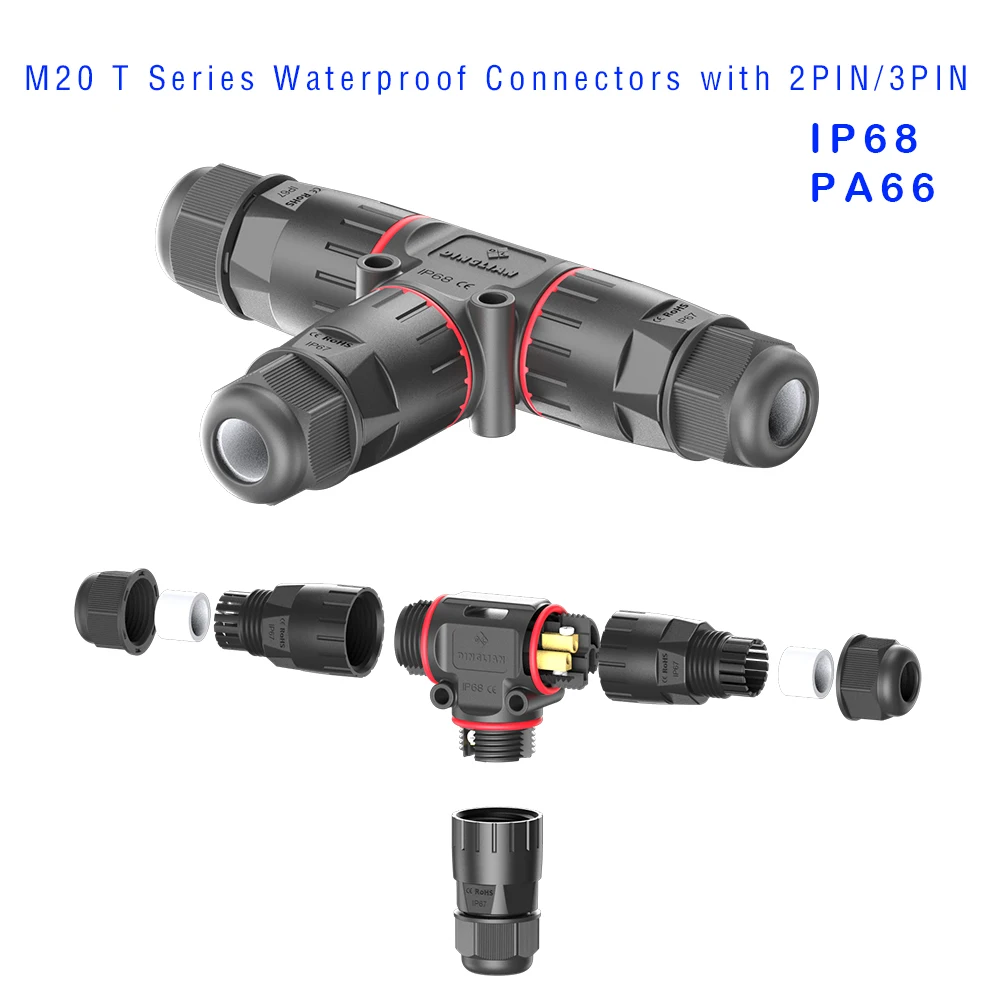 M20 Nylon 2 Pin Waterproof Connector Ip68 Low Voltage T Type Quick ...