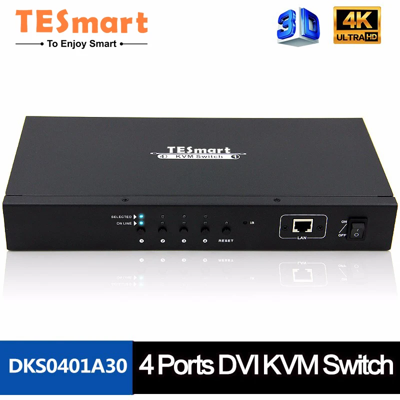 Tesmart 4 Port Rack Mountable Dvi Usb Kvm Switch 4x1 With Audio & Usb 2 ...