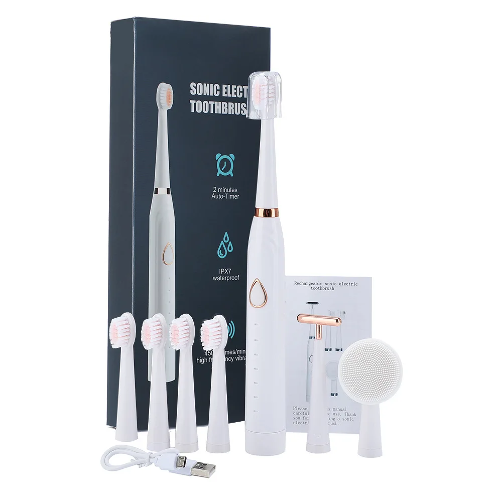 Electric Tooth Brush Facial Massager Brush 7 In 1 Adult Usb Charging ...