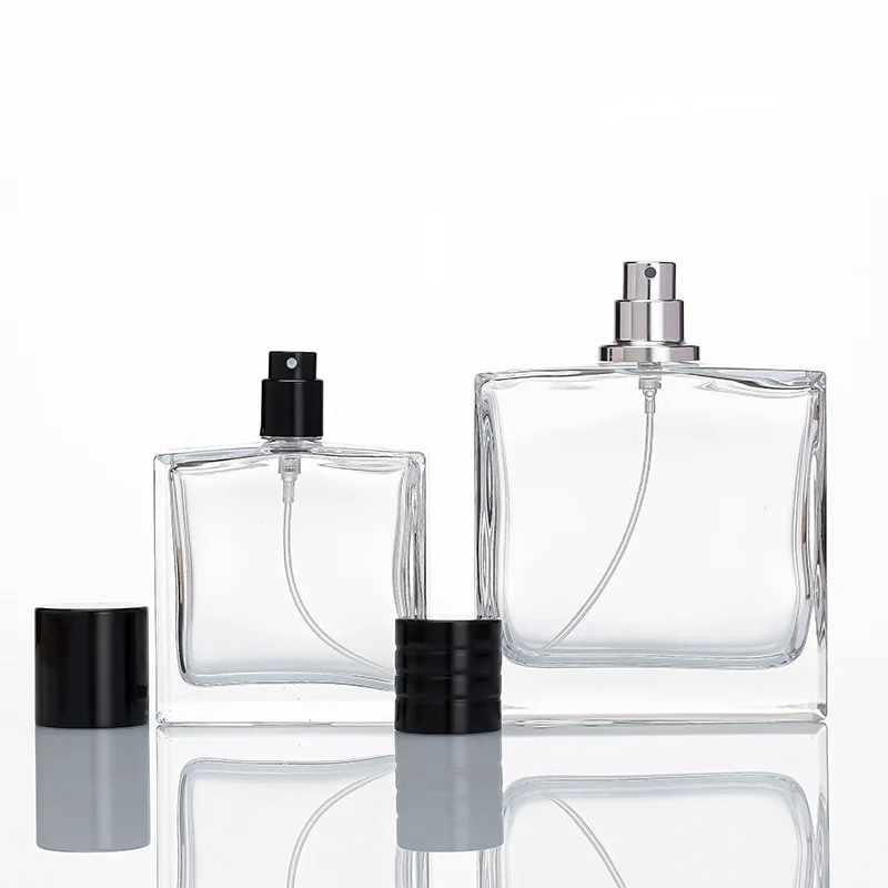 Square Perfume Bottle Black Press Spray 50ml 100ml Bayonet Flat Square ...