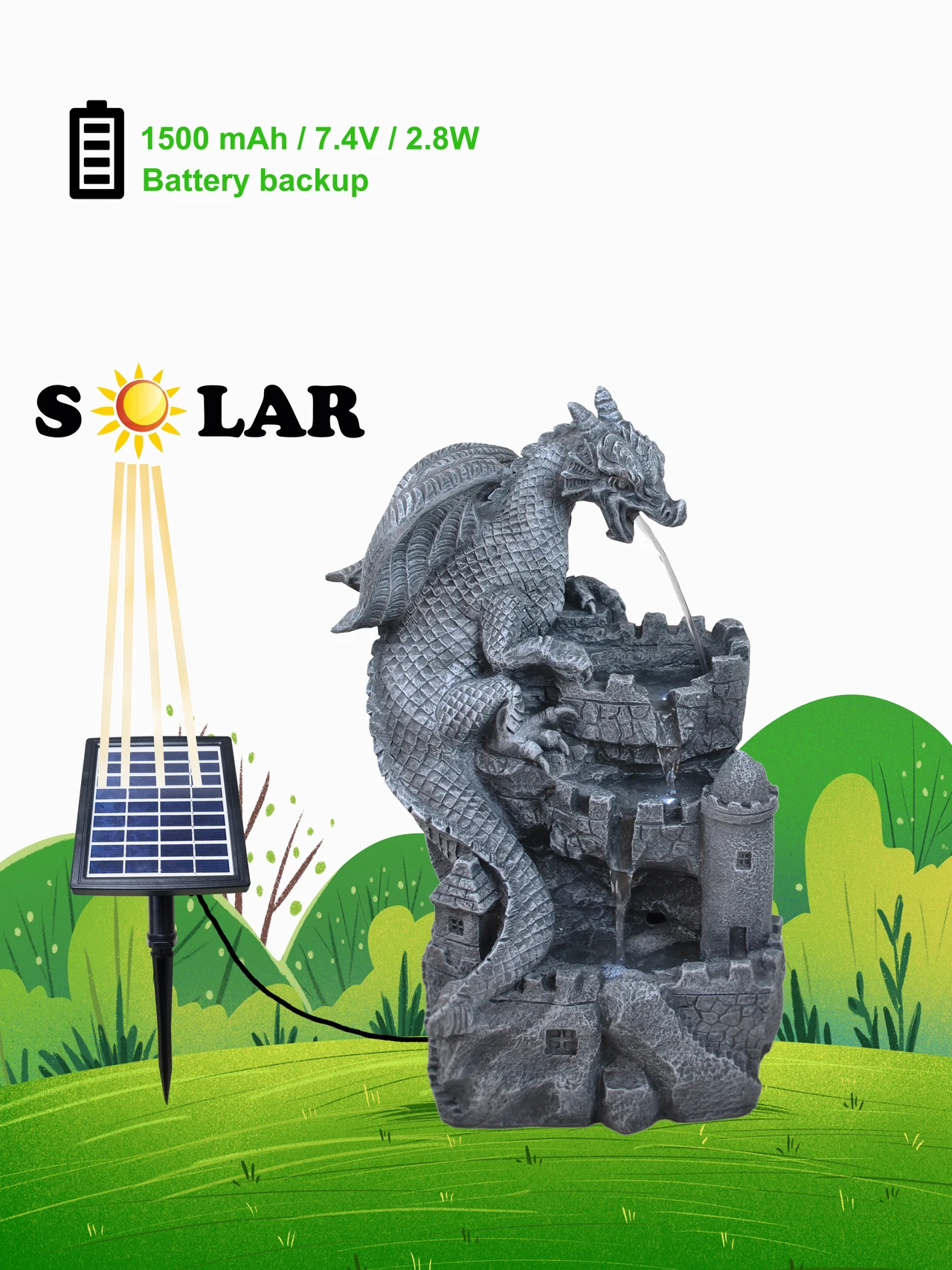 Outdoor Water Feature - Polyresin Decorative Dragon Fountain