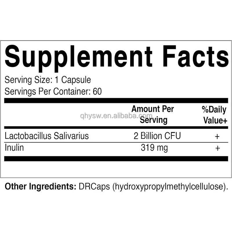 OEM Organic Pure Lactobacillus Salivarius Capsules with Prebiotic ...