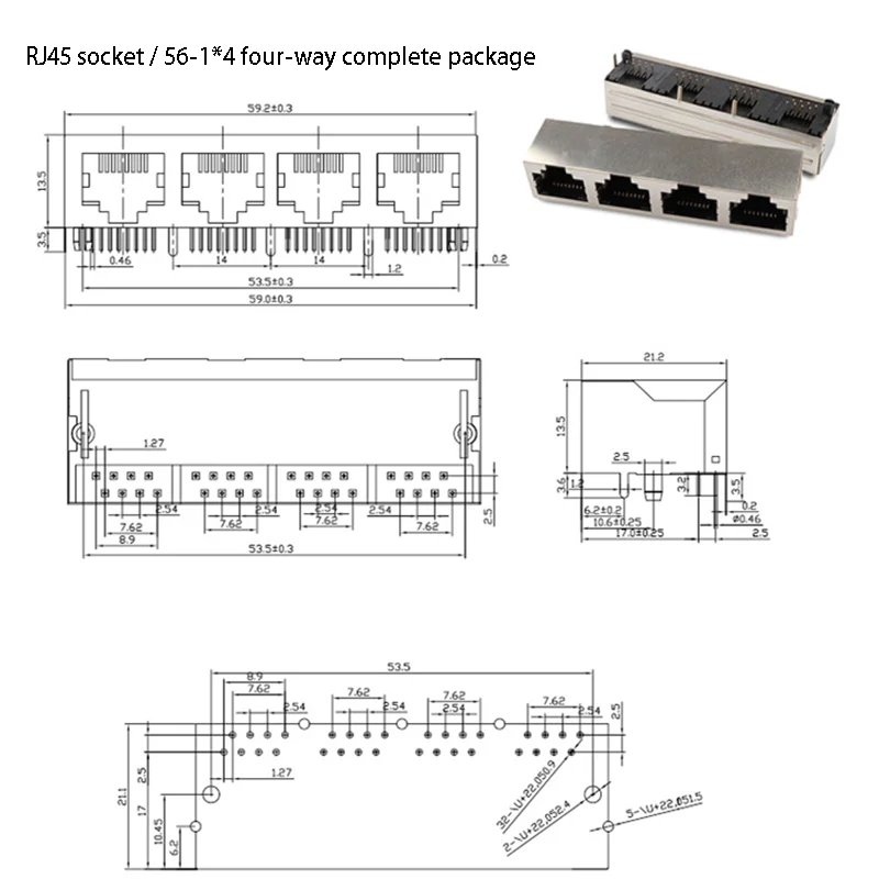 Rj45 Connector Single Port No Led Rj 45 With Light And Spring Female ...