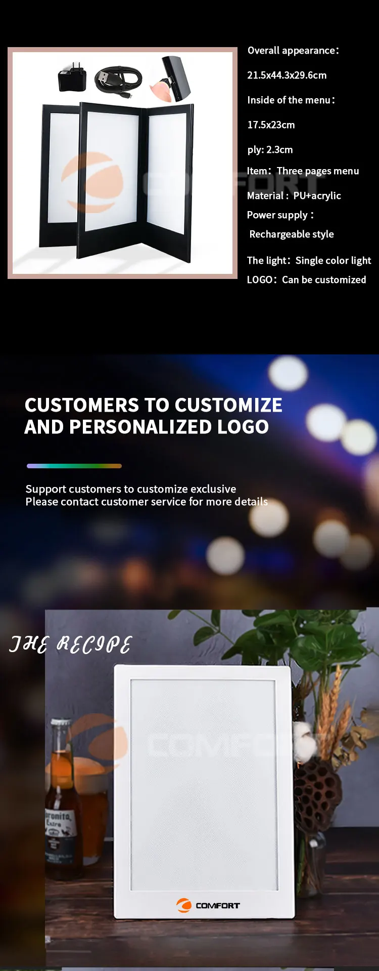 Custom Logo Food Pvc Menu Holder Led Menu Book Covers Restaurant - Buy ...