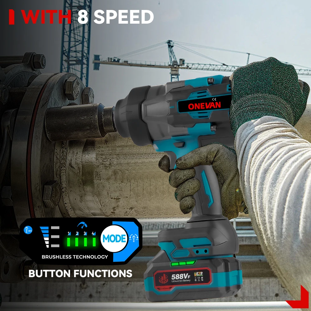 ONEVAN 1000W Electric Impact Wrench - 2200 N.m Torque Power Wrench