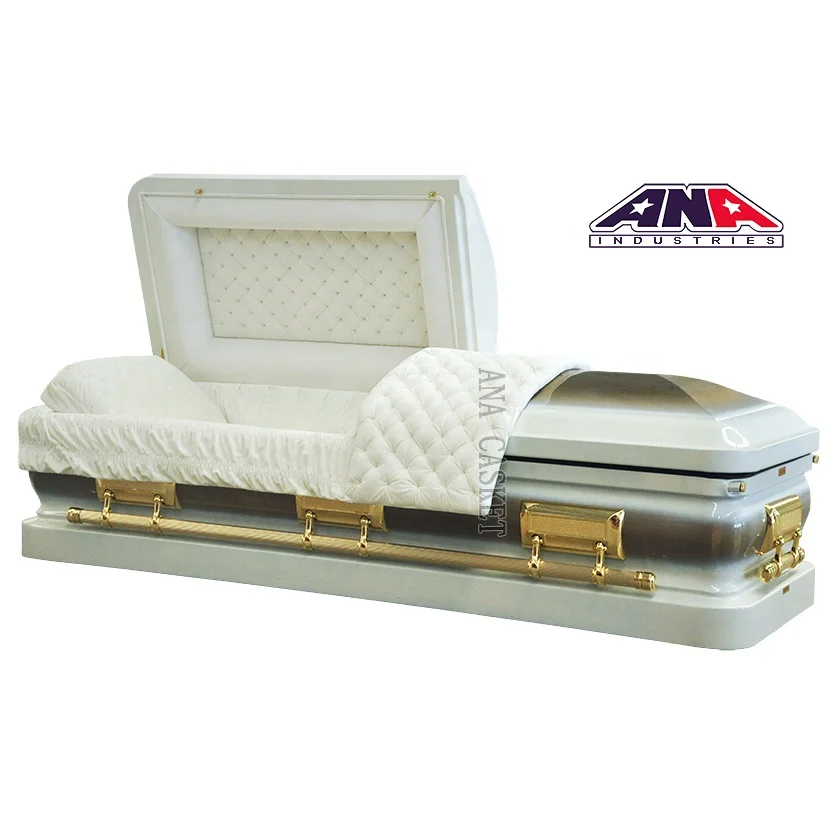 ANA 18 Ga Steel Metal Round Corner Almond Velvet Casket