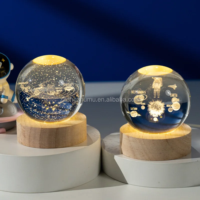 Acrylic Display Round Wooden Base Lamp Led 3d Night White And Warm Light Round Base Table Lamp ...