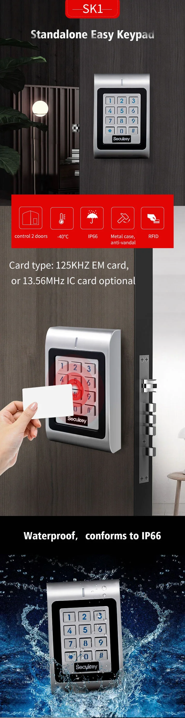 Waterproof 2 Relay Rfid Reader Secukey 12~28v Ac/dc Access Control Oem ...