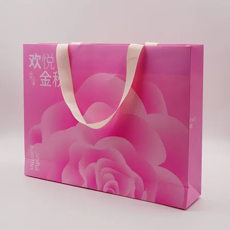 Custom Pink Square Cardboard Paper Bag For Art Boutique Gift Tote Paper ...