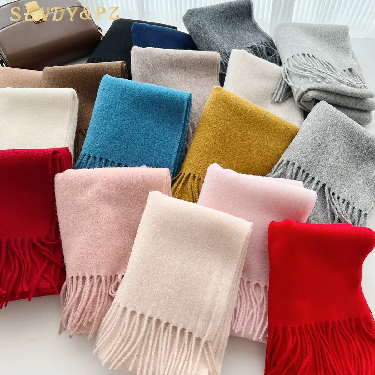 Fashion Simple Solid Plain Color 180*32cm Sheep Wool Scarf Skin ...