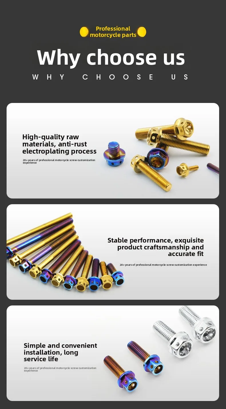 M6x1.0 Titanium Motorcycle Calipers Cover Bolts Stainless Steel 2mm 10 ...