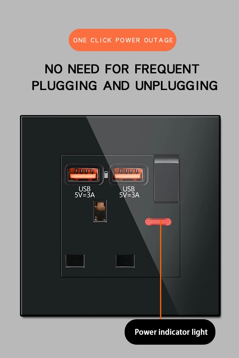 Acrylic Panel 13a British Standard Porous Wall Mounted Power Socket ...