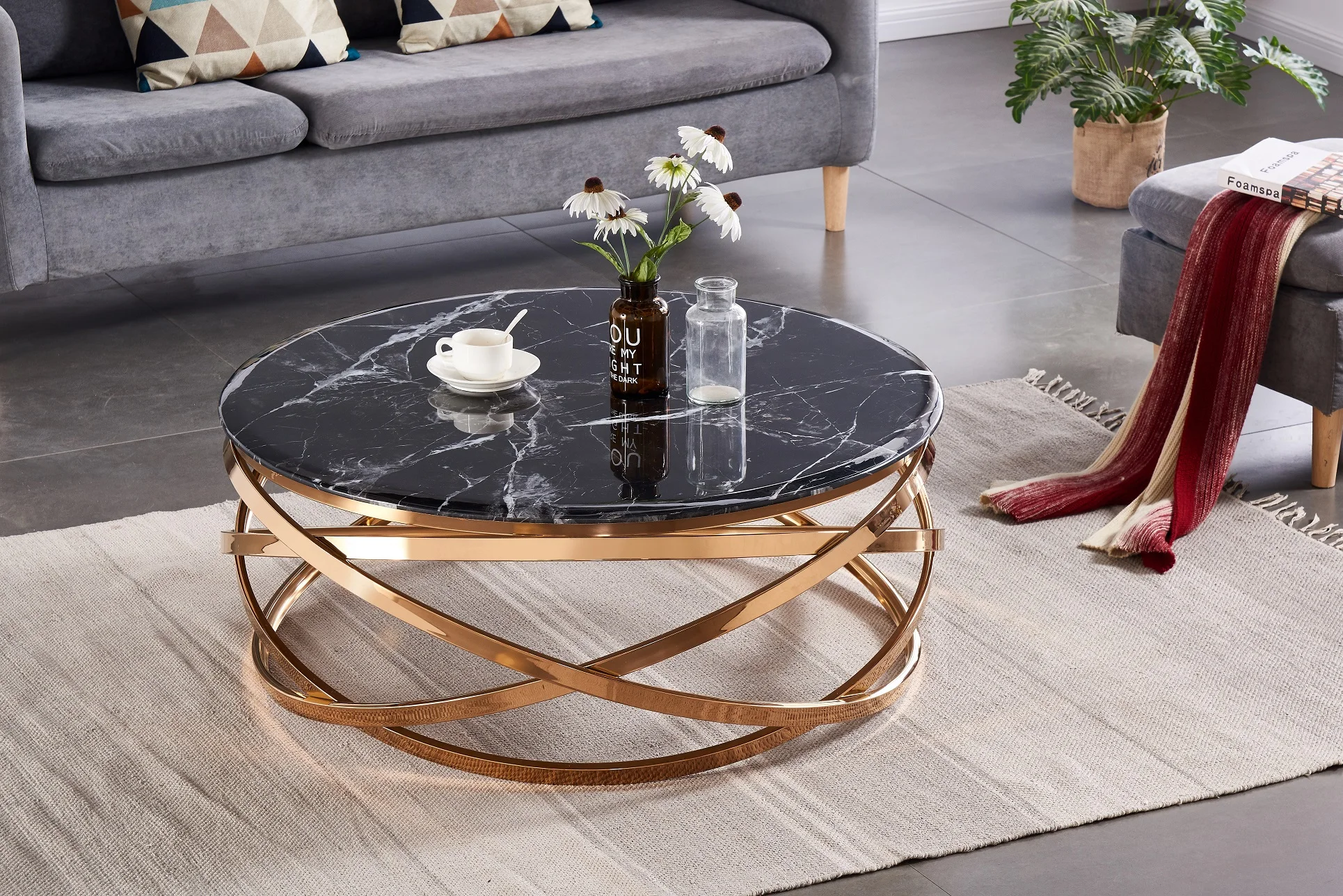 Modern Simple Style Black Artificial Marble Table Top Quality Stainless ...