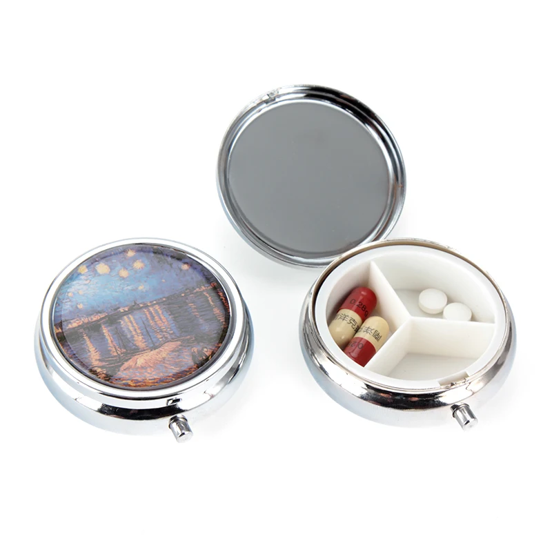 Custom Logo Epoxy Sticker Design Pill Box With Mirror Travel Medicine ...