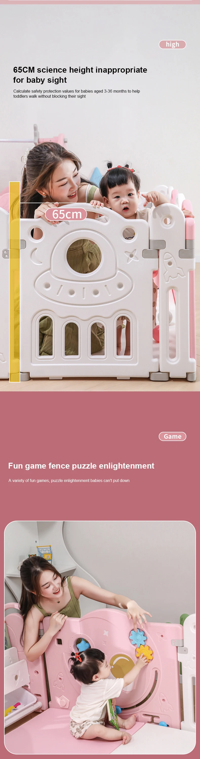 Cute Pink Fence Combination for Babies and Children Baby Activity Fence ...