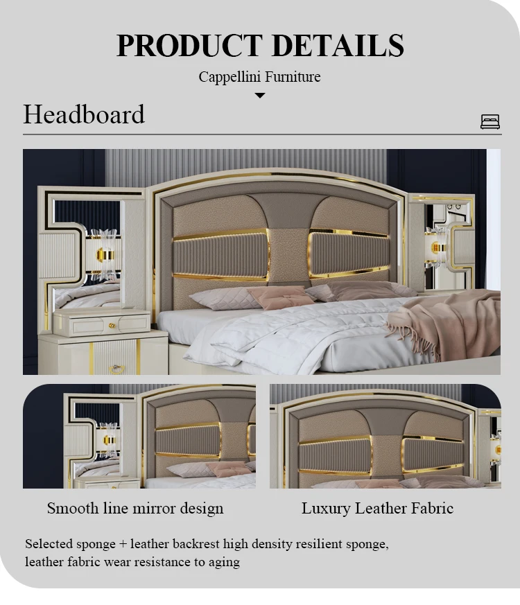 Modern Villa White Wooden Leather Queen Bed Full Set Double Master Room ...