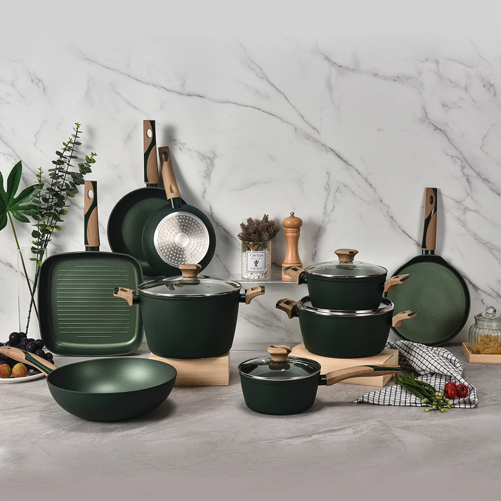 Kitchen Custom Green Cooking Ware Non Stick Cookware Set Aluminium ...