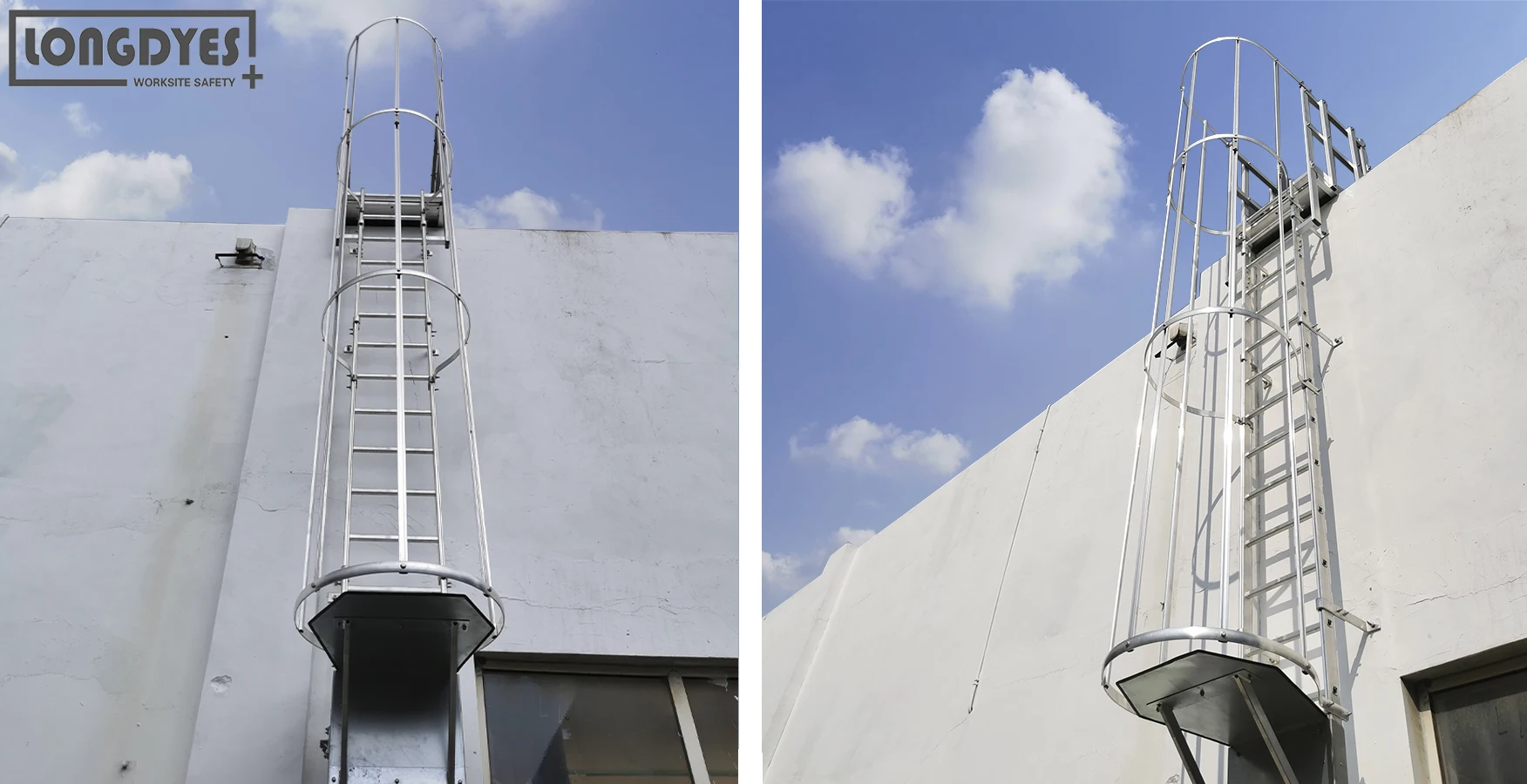 Fixed Safety Aluminum Cat Ladder with Cage and Handrail