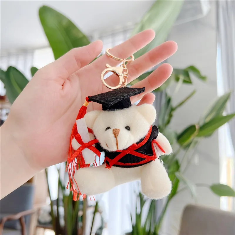 Plush Graduation Teddy Bear Keychain in Black Cap Stuffed Animal Toys ...