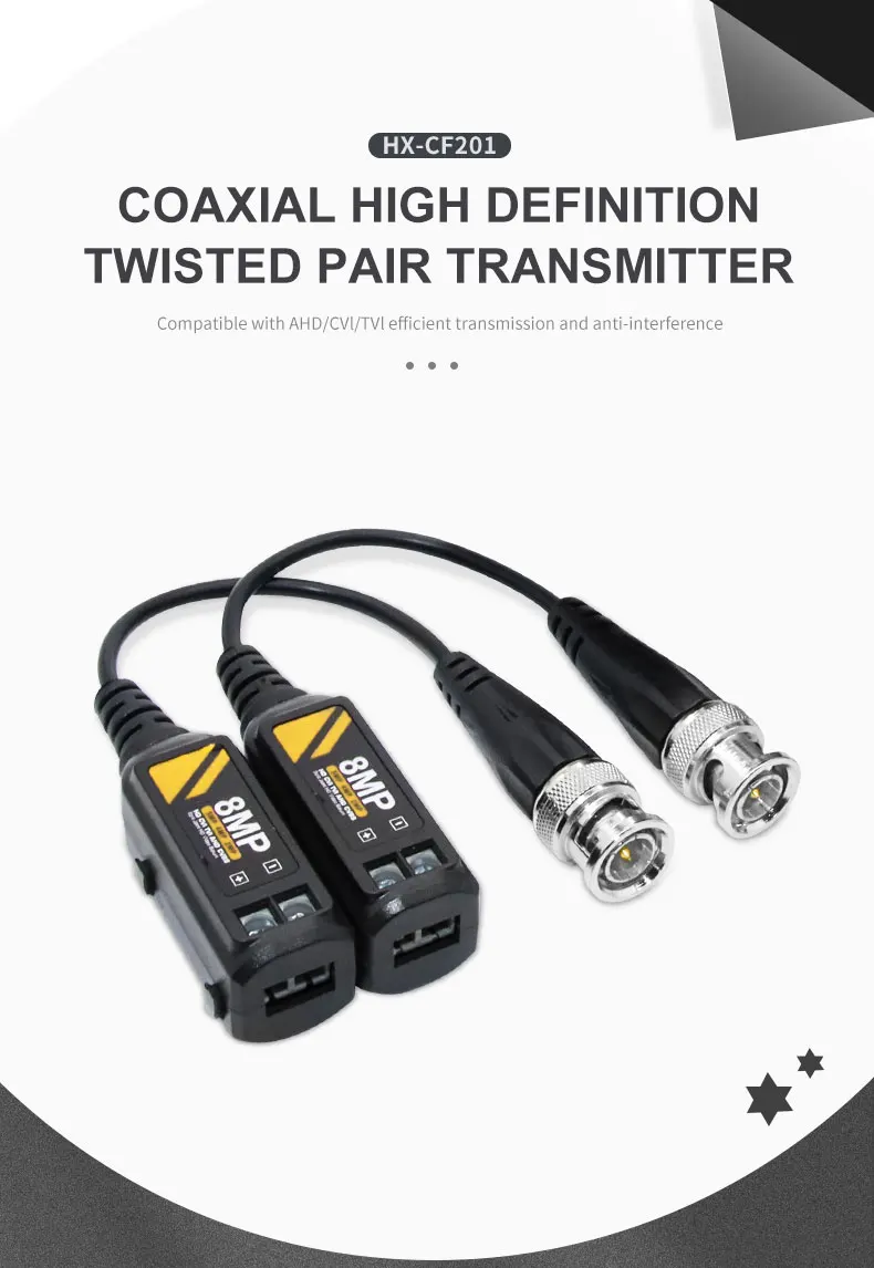 Passive Twisted Pair Transmitter Active HD Video Balun 8MP CCTV Camera ...