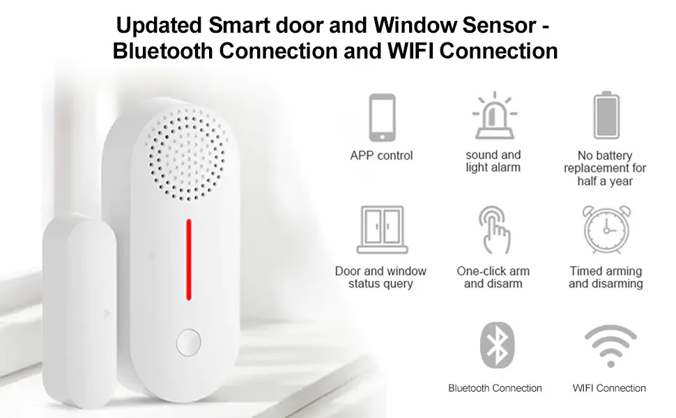 Home Security Battery Powered Wifi Window Door Alarm Contact Sensor ...