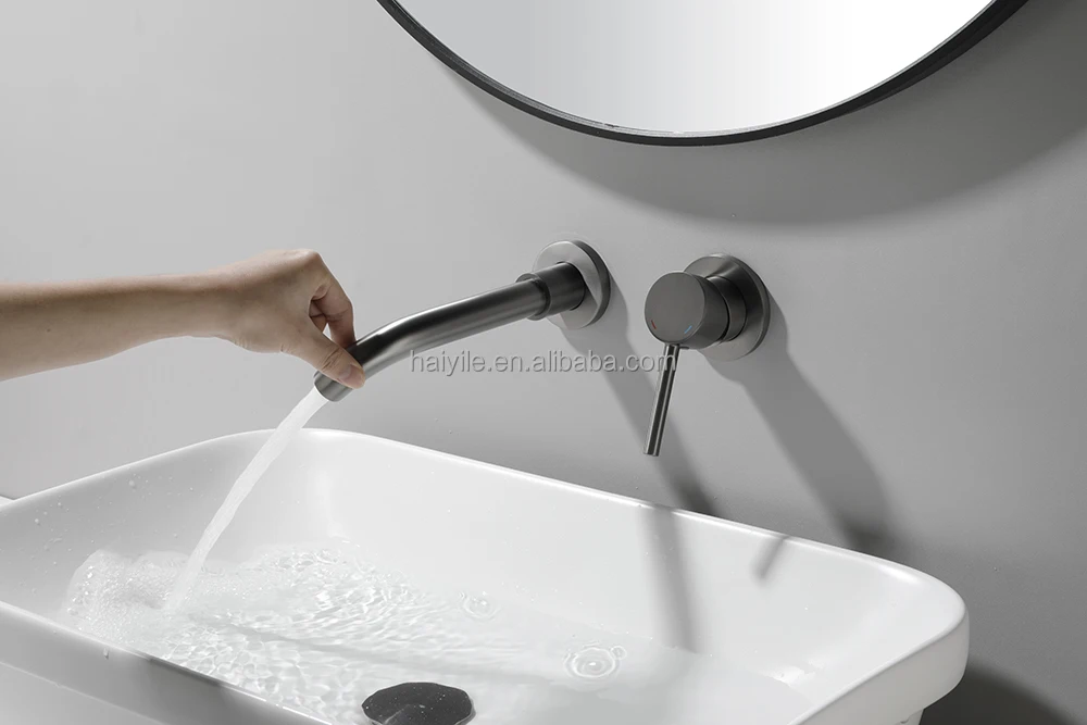 2 Hole Curved Spout Wall Mounted Brushedgun Grey Concealed Bathroom ...
