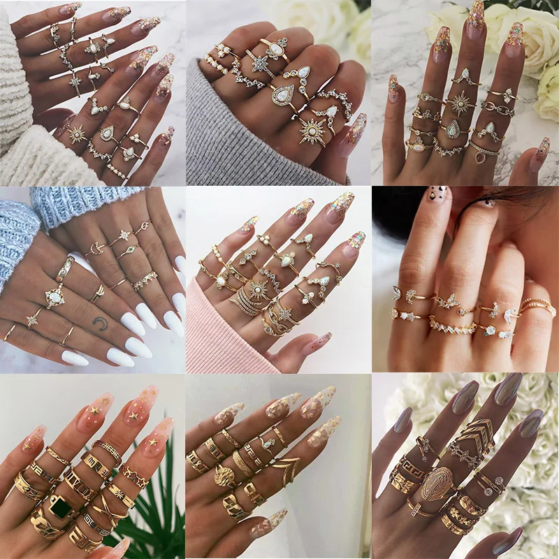 Wholesale Fashion 34 Styles Finger Rings Set Jewelry Women