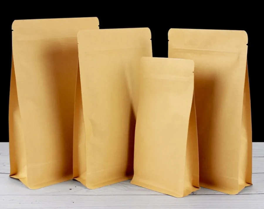 Reusable Kraft Paper Standing Up Pouches Self Standing Zip Lock Paper ...