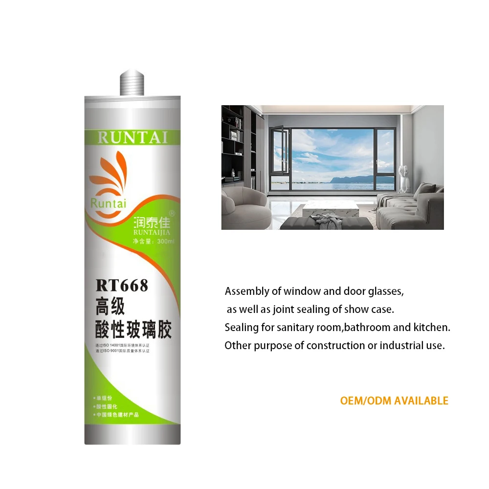 RUNTAI RT-668 Adhesion Glass Acetic Silicone Sealant for Glass Fast ...
