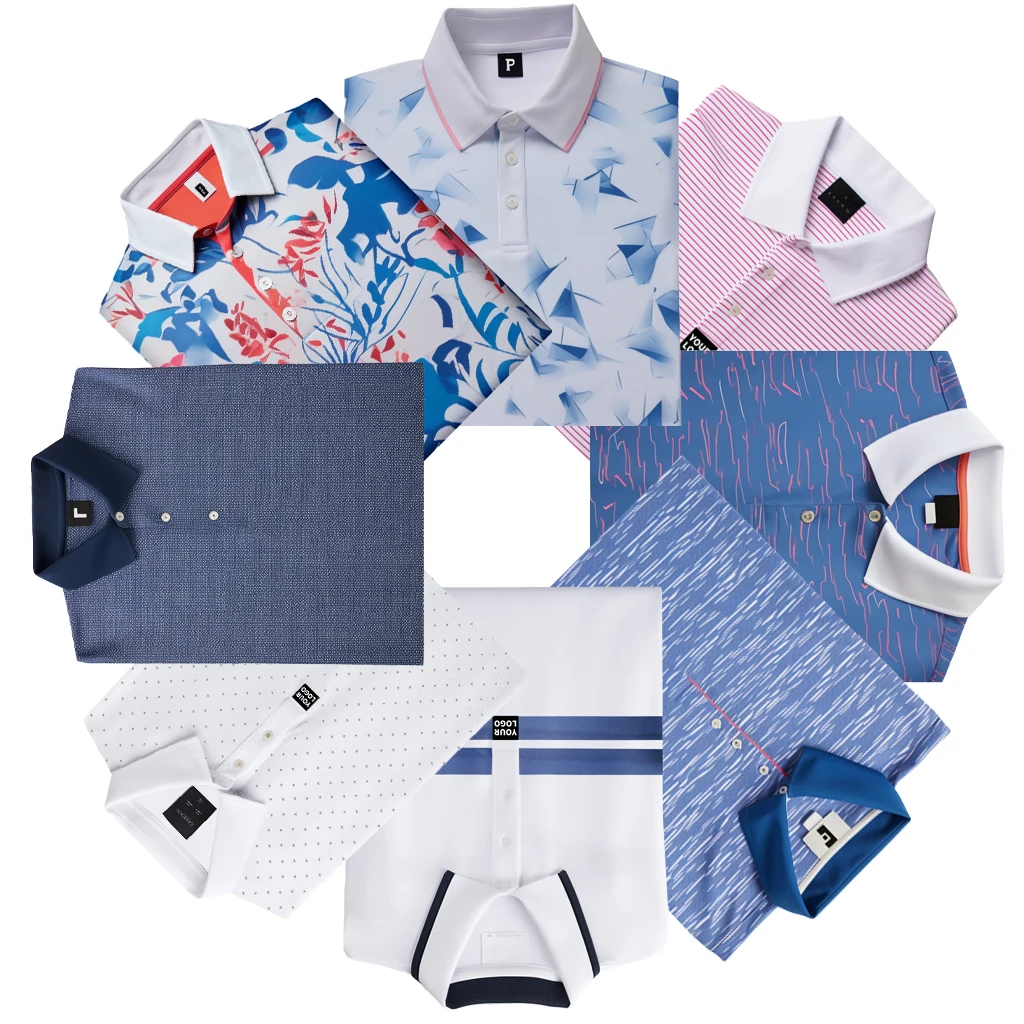 Golf Clothing Custom Pattern Golf Polo Shirt Polyester Spandex 4 Way ...