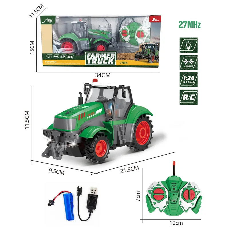 RC Farm Tractor Toy - 1/24 Scale Remote Control Vehicle