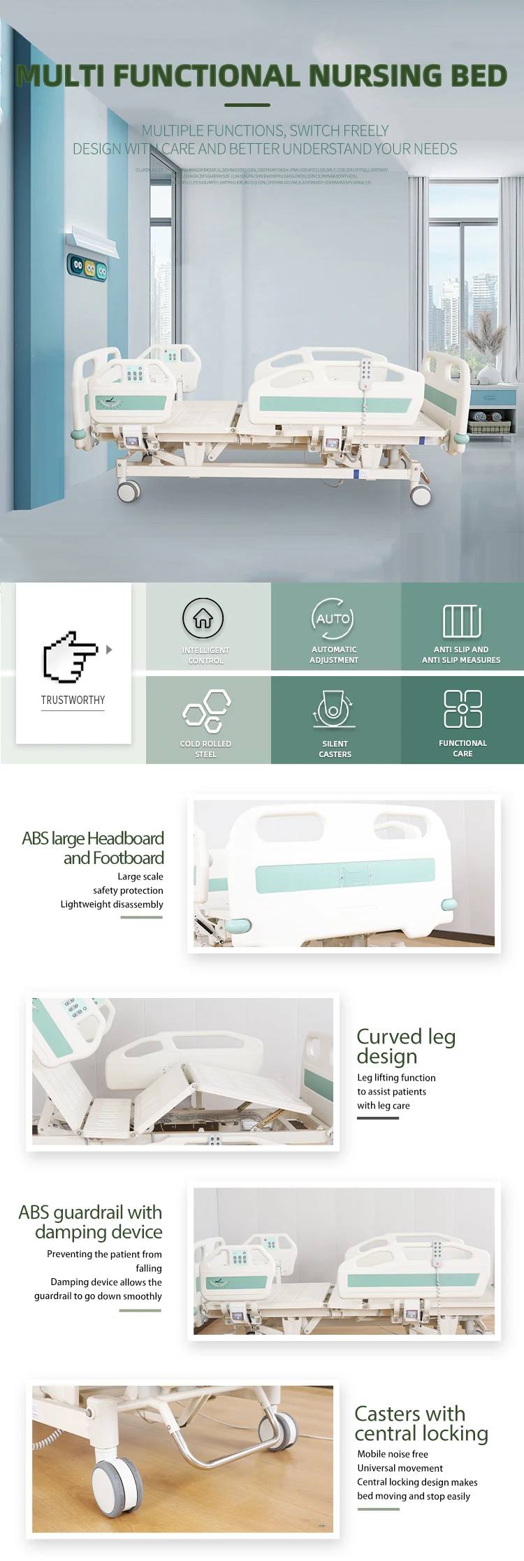 Direct Sale Electric 3 Function Medical Bed Abs Nursing Care Furniture ...