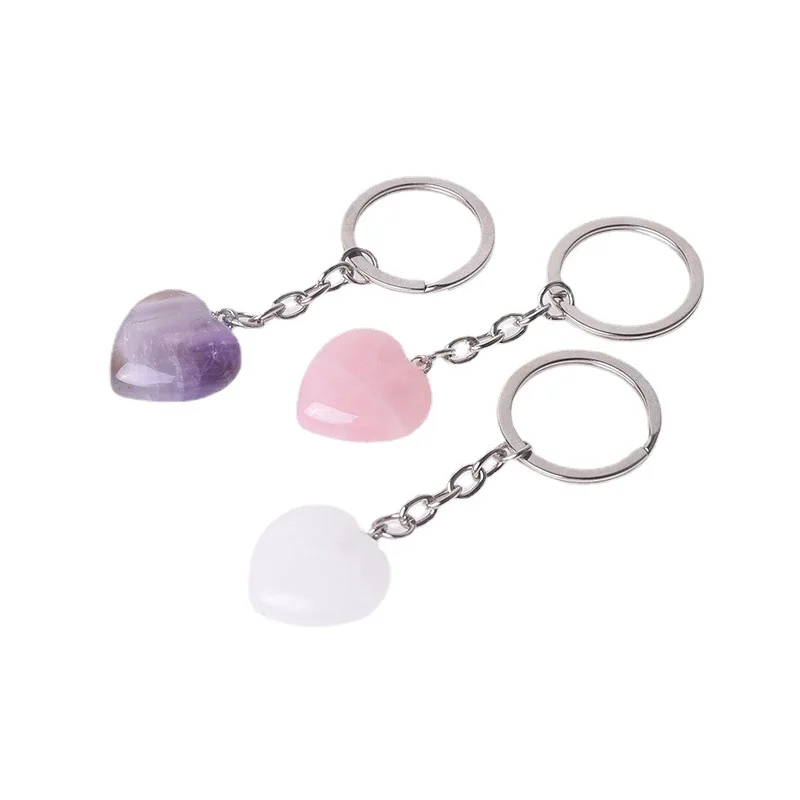 Hz Heart Shaped Natural Stone Pendant Key Rings Rhodonite Keychain ...