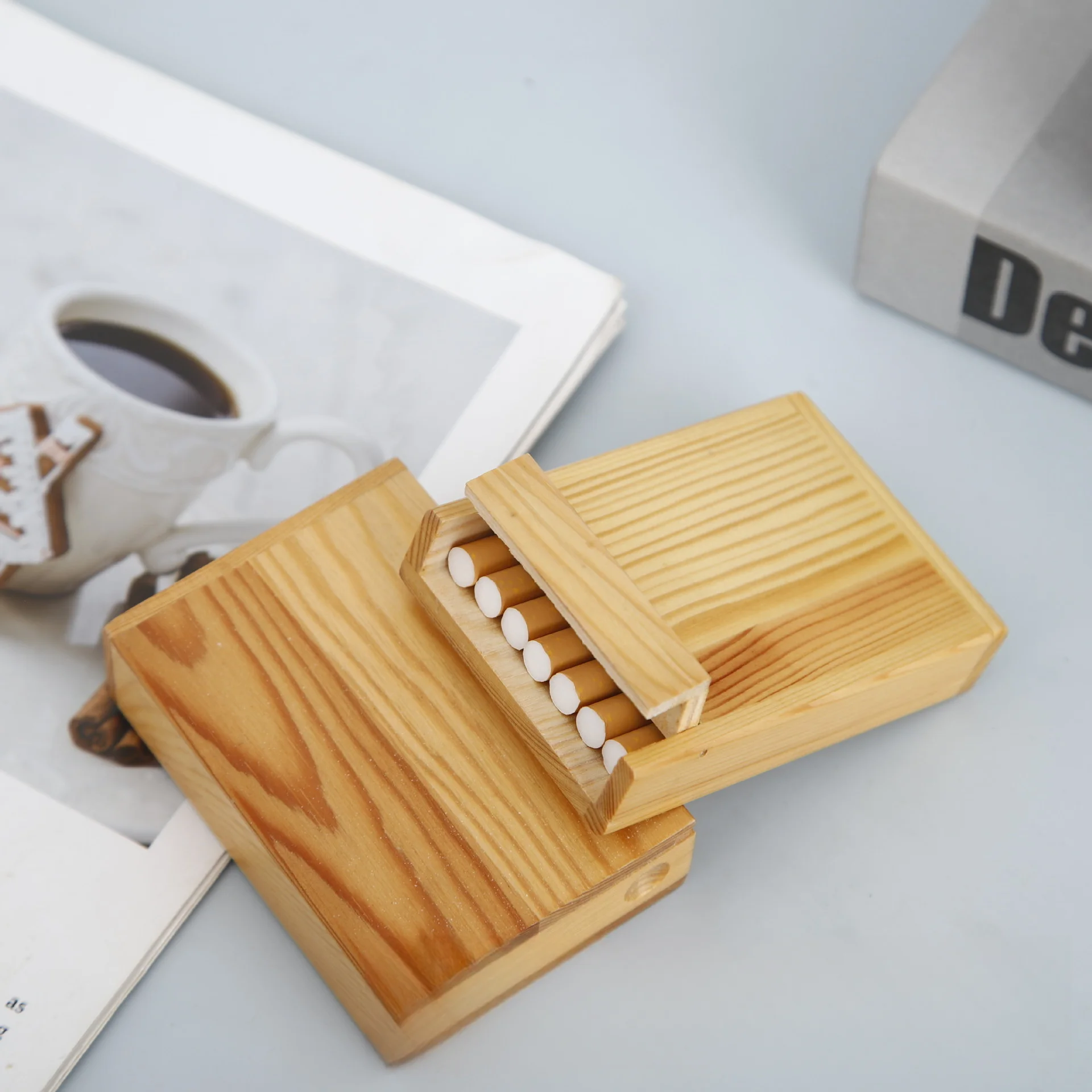 Creative Solid Wood Cigarette Box With Flip Top Design 10 Coarse & 15 ...