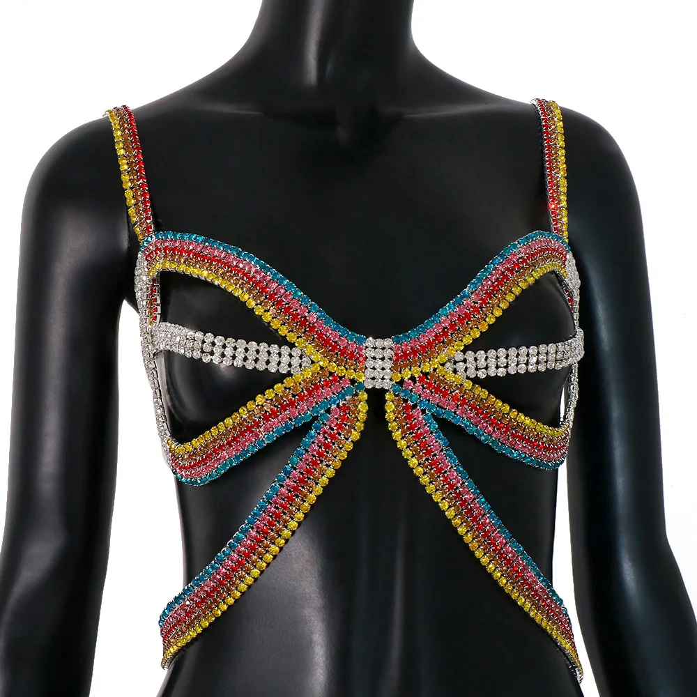 Multicolor Rhinestone Chest Chain Jewelry Body Chains Harness Bikini ...