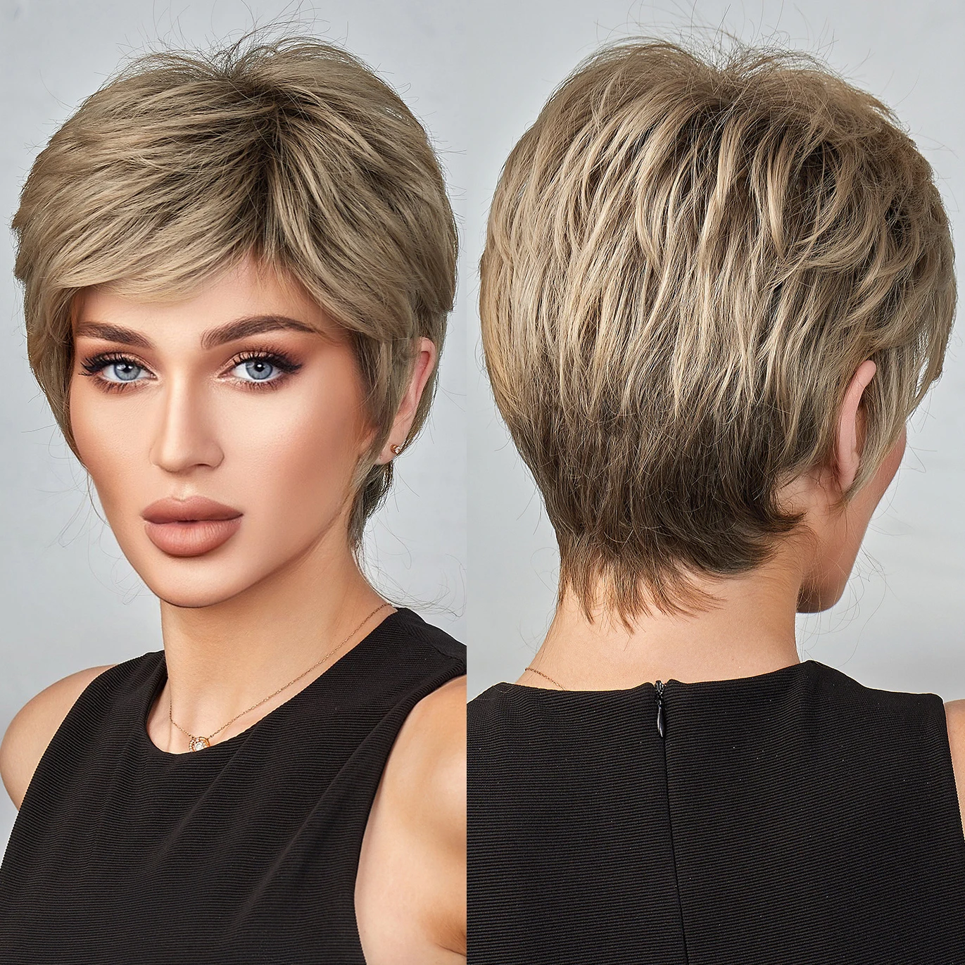 Factory Fast Delivery Synthetic Pixie Wig Ombre Brown Blonde Wigs With ...