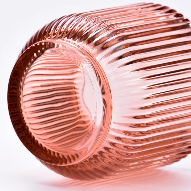 250ml Vertical Line Pink Glass Candle Jar For Wedding For Wholesale ...