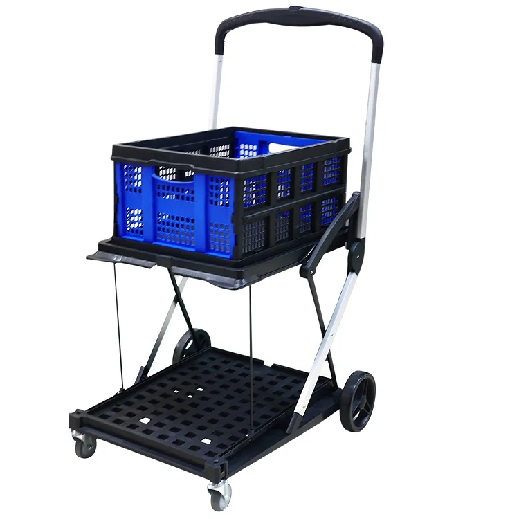 Double Layer Collapsible Carts With Brakes Shopping Cart Trolley With ...