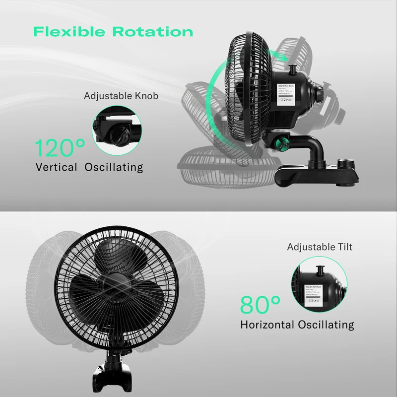 Sinowell Hydroponic 6 Inch Oscillating Clip Fan for Grow Tent