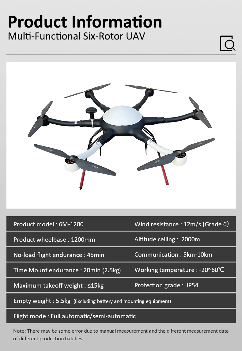 Hot Sell Industrial Grade Six Rotor Uav 6m 1200 Mapping Drone Buy Uav