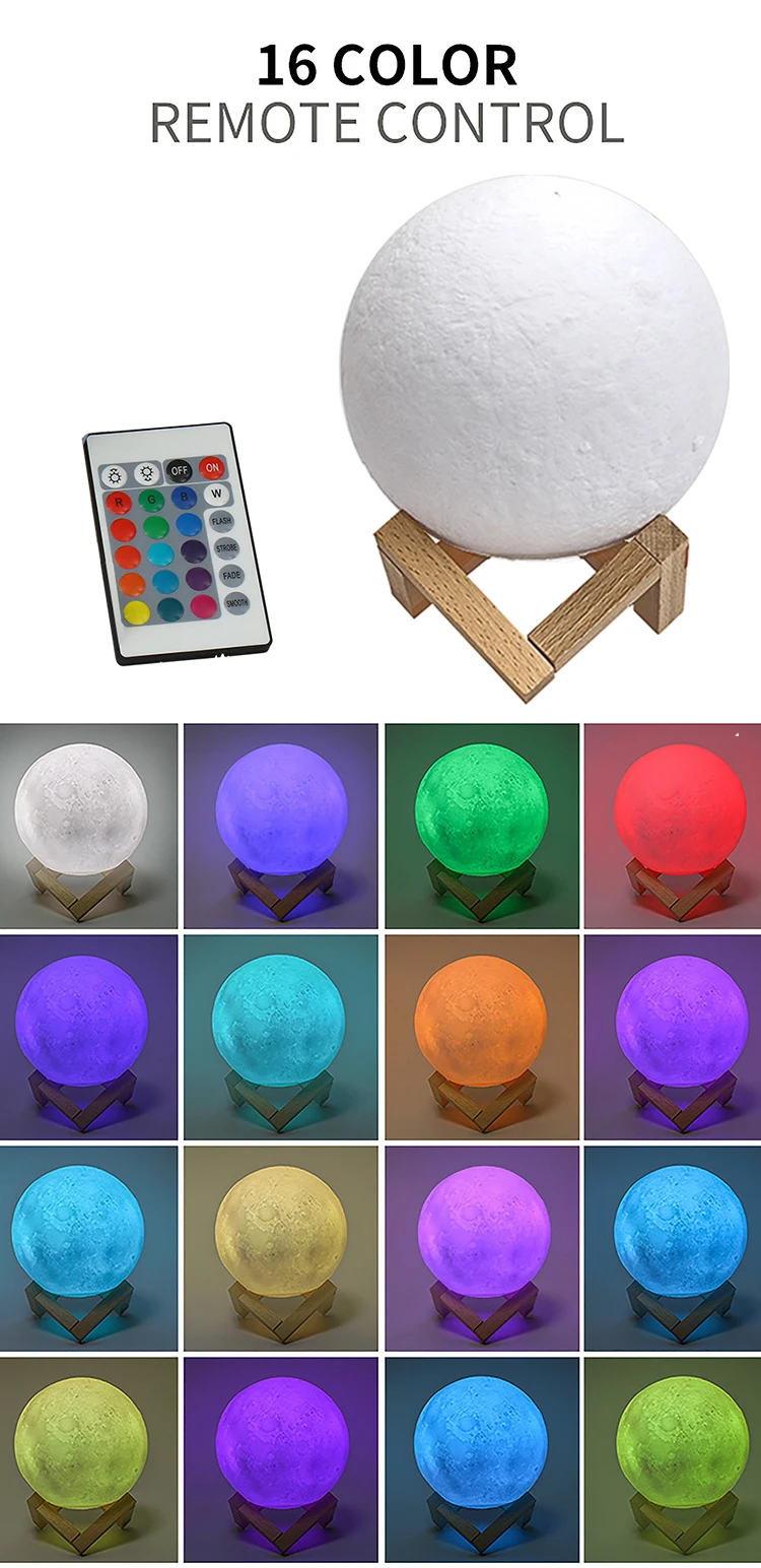 16 Rgb Colour Changing Moon Lamp Touch Control Brightness Kids Bedside ...