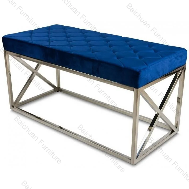2023 Modern Luxury Stainless Steel Silver Bed End Stool Bench Seat ...