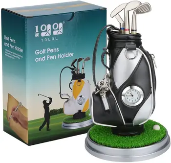 Desktop Golf Bag Pen Holder With Golf Pens Clock 6-piece Set Of Golf ...