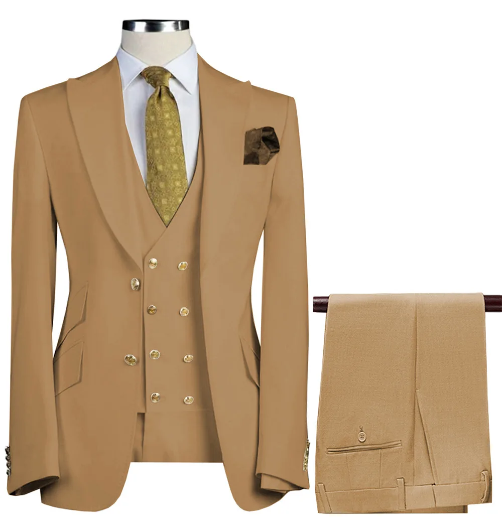Italian Men's Suits & Blazer Vest Suit Business Best Man 3 Pieces Beige ...