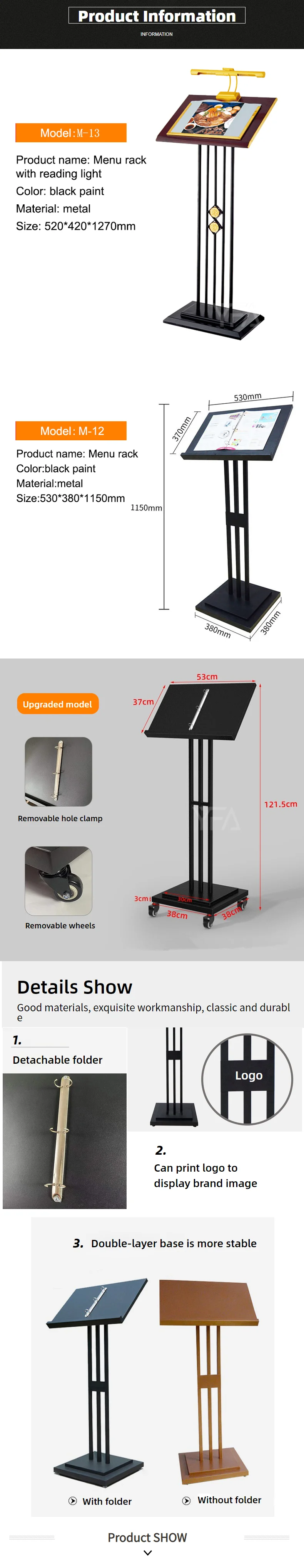 Restaurant Menu Display Stand With Lights Sales Office Contract ...