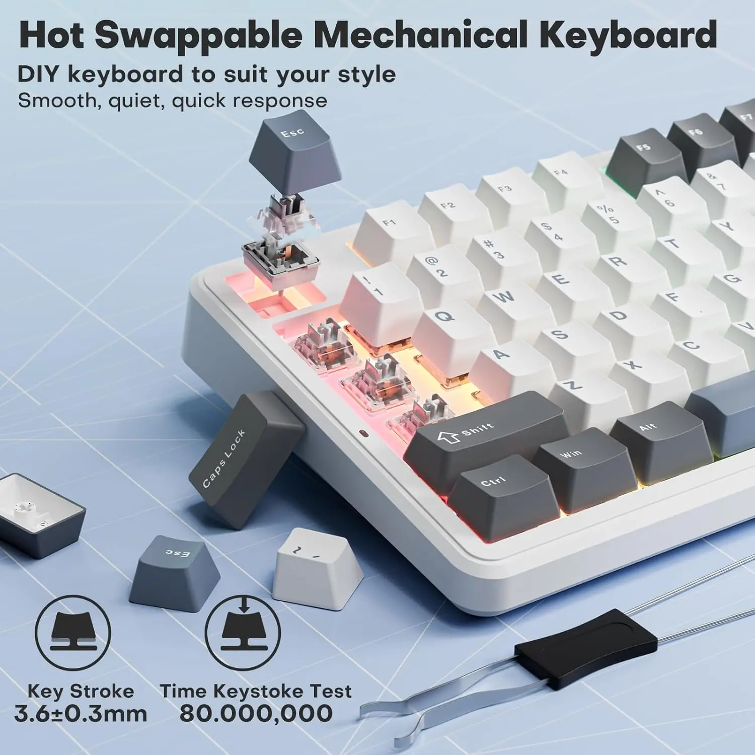 AULA F87 Pro Wireless Mechanical Gaming Keyboard - Tri-Mode BT5.0/2 ...