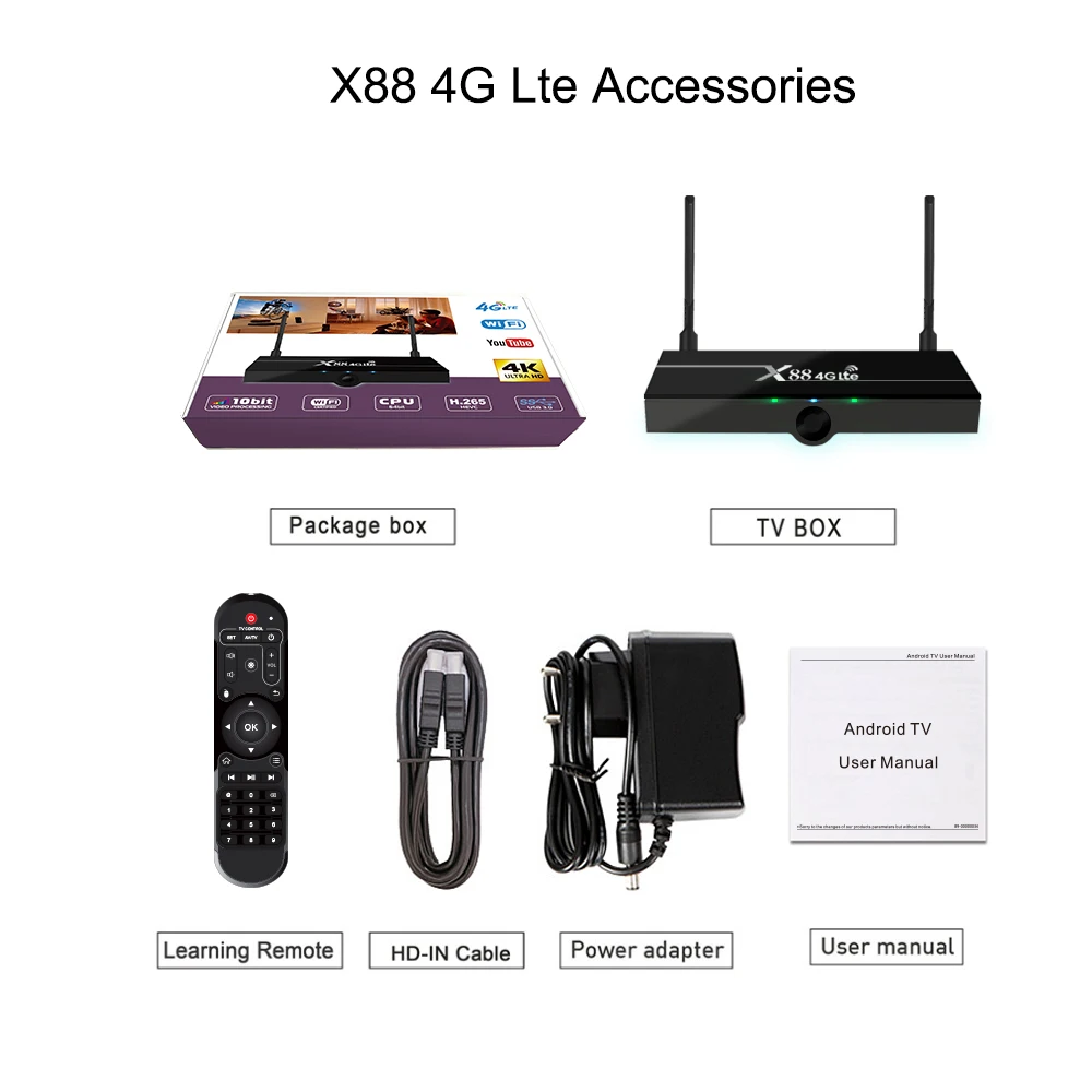 X88 4g Lte Android Tv Box With 3g 4g Sim Card Dual Wifi Android 9.0 Set ...